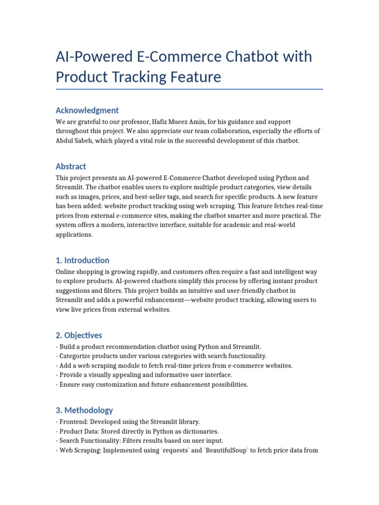 AI E Commerce Chatbot Report | PDF | World Wide Web | Internet & Web
