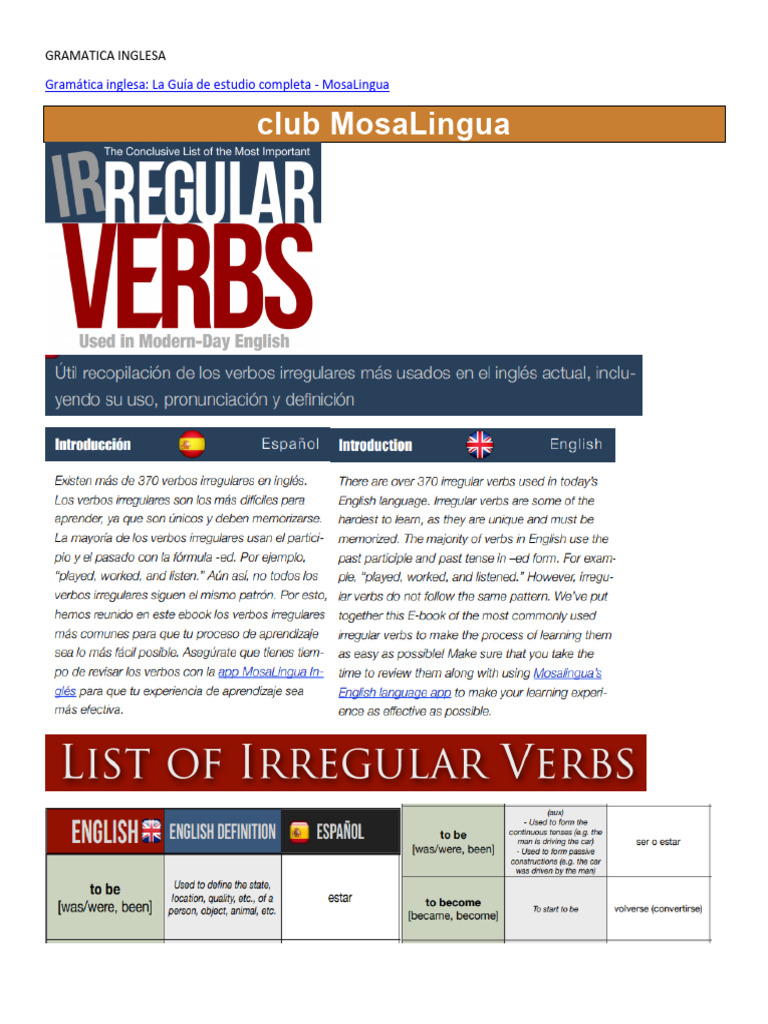 Gramatica Inglesa | PDF | Gramática inglesa | Verbo