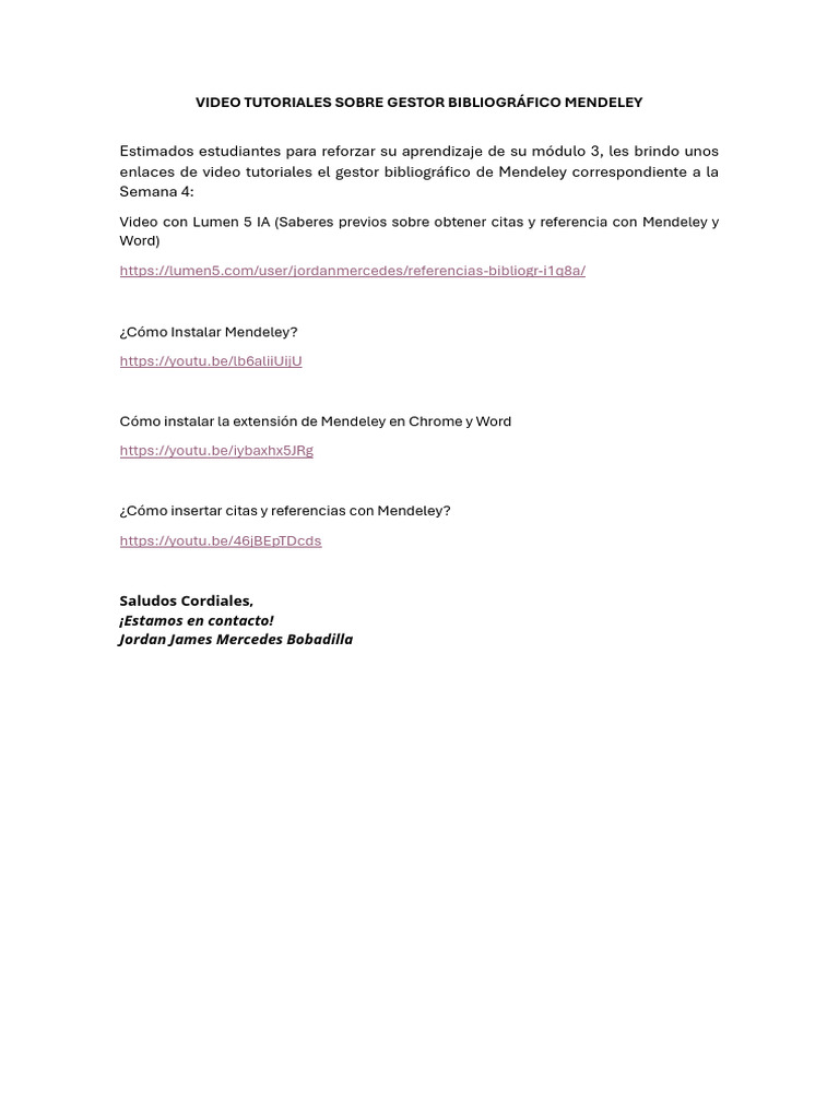 Video Tutoriales Sobre Gestor Bibliográfico Mendeley y Ms - Word | PDF