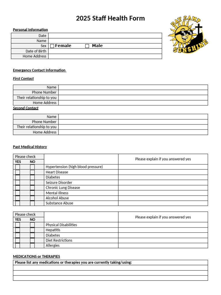 2025 Staff Health Form DCS - Sample | PDF