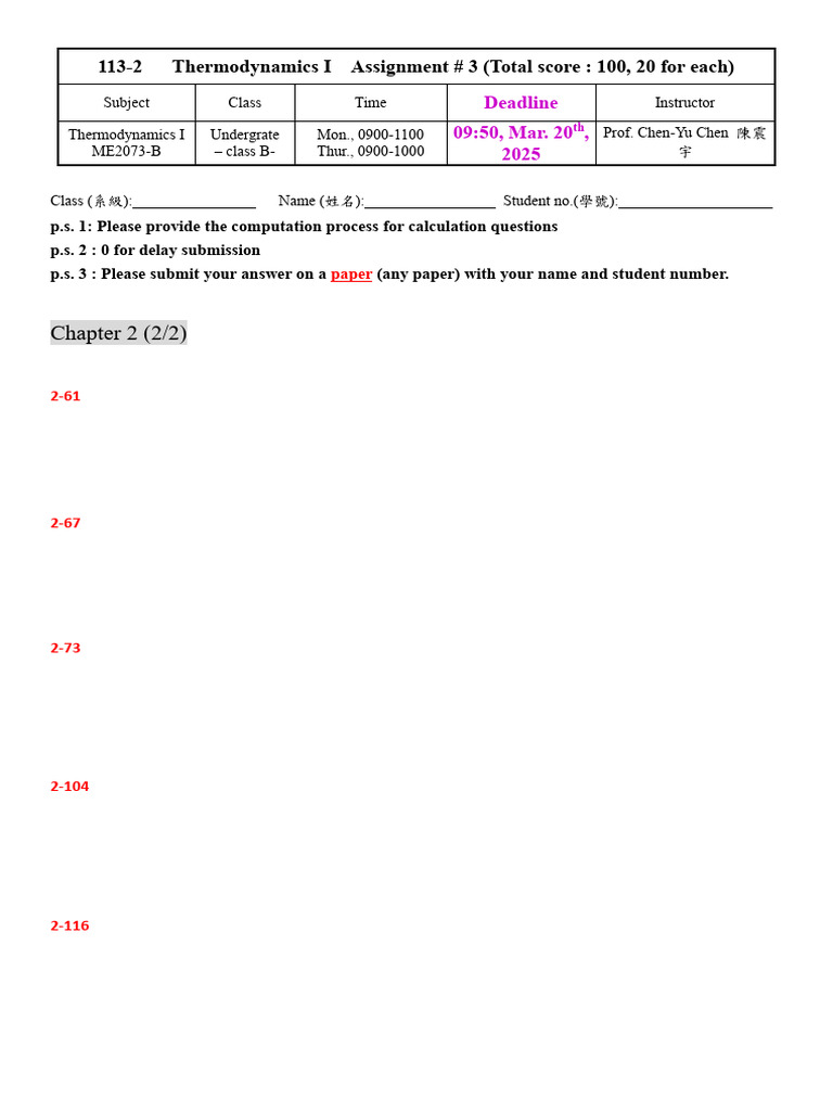 Thermodynamics-Assignment # 3 | PDF