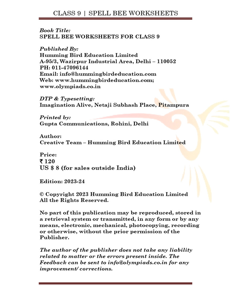 Class 9 Spell Bee Worksheets | PDF | Linguistics | Human Communication