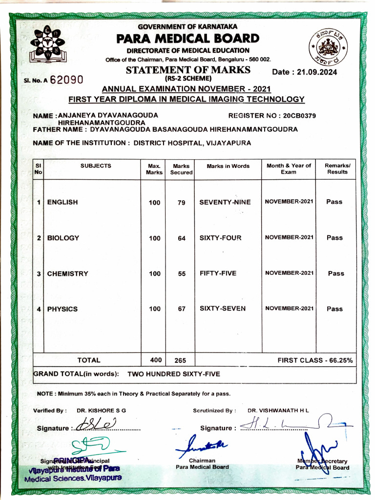 All Semister Marks Statements | PDF | Biology | Health Sciences