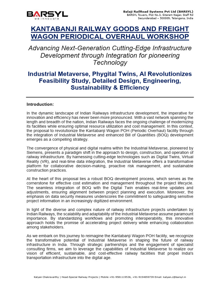 Proposal For Kantabanji Wagon POH Workshop-BARSYL | PDF | Computer ...