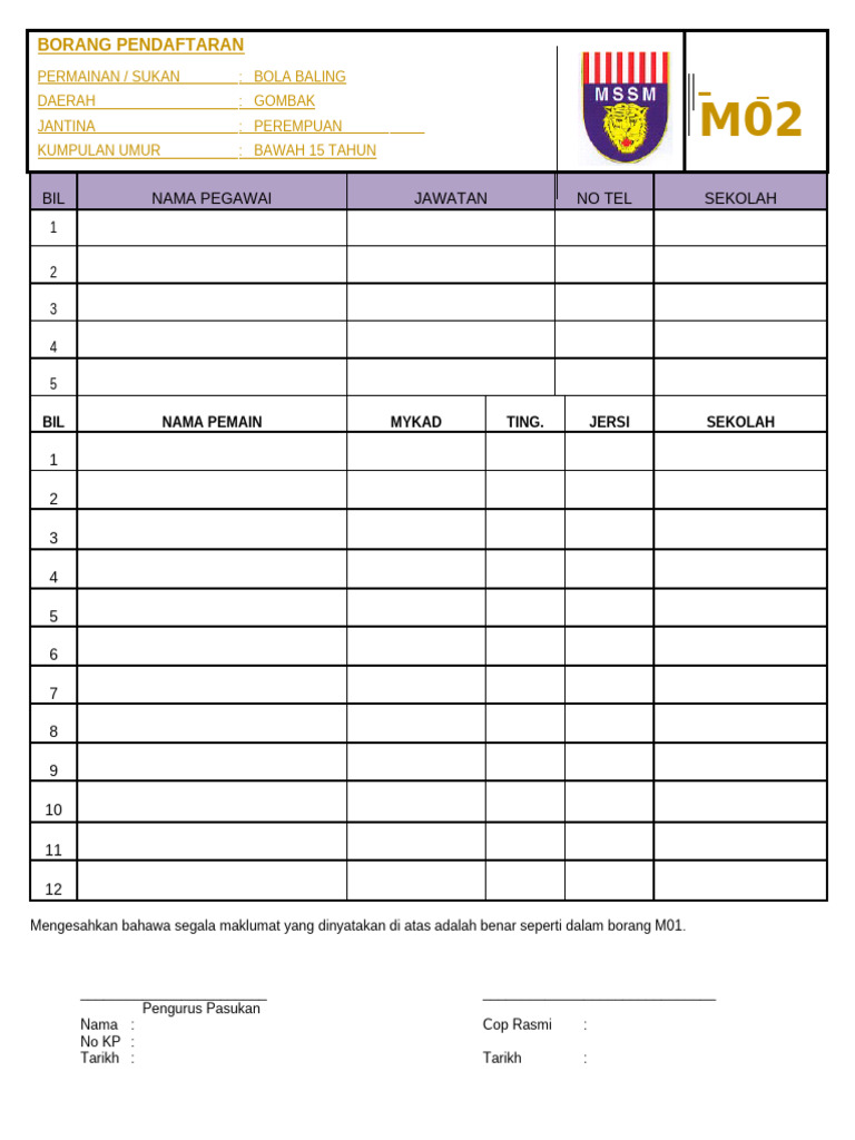 BORANG M02 MSSS | PDF