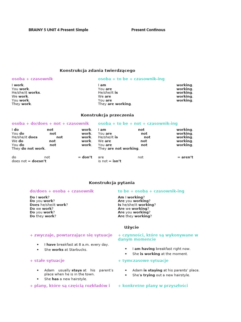 BRAINY 5 UNIT 4 Present Simple Present Continous | PDF