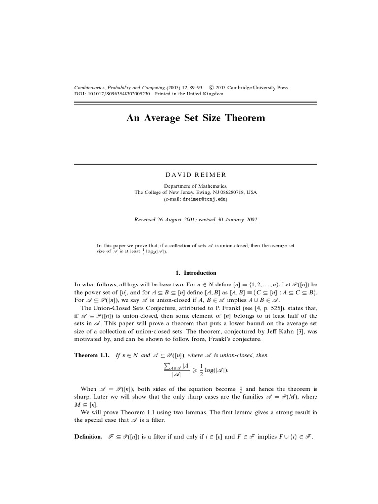 An_Average_Set_Size_Theorem | PDF | Theorem | Mathematics