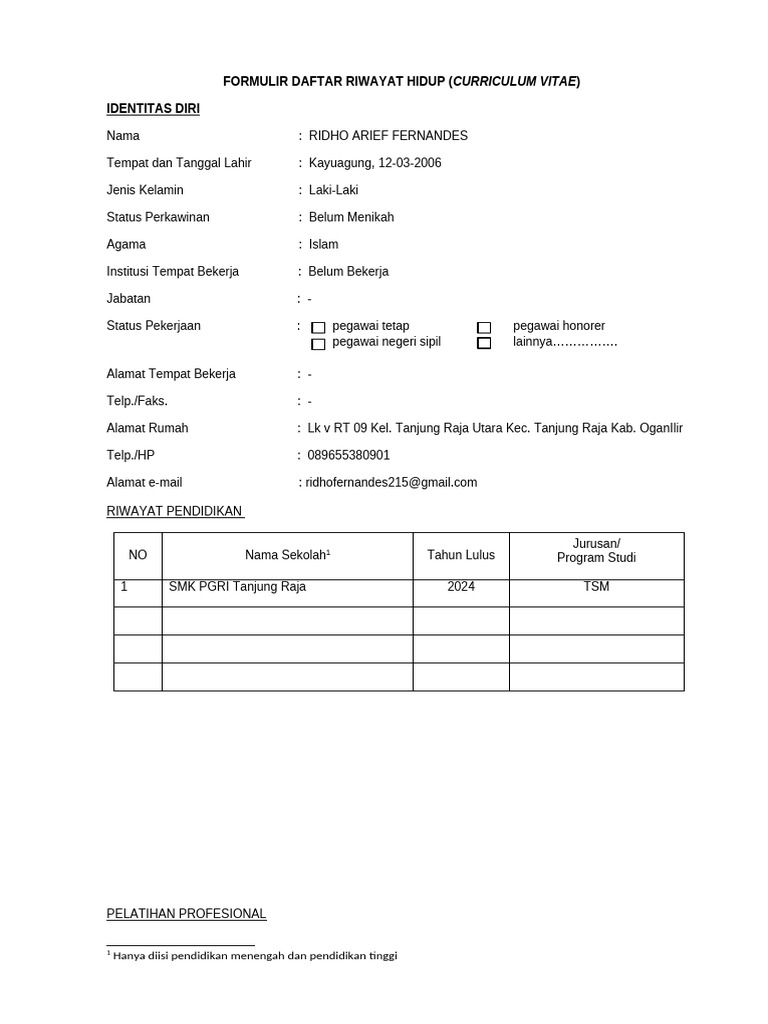 Formulir Daftar Riwayat Hidup | PDF