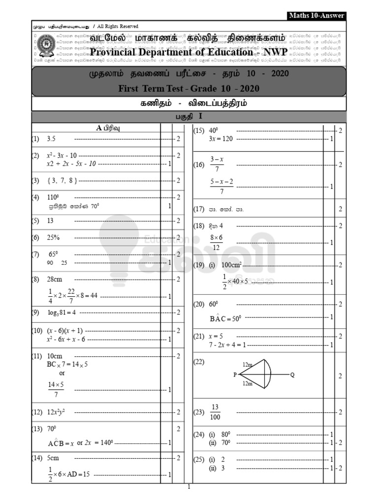Gr10 Ta Mathematics 2020 Term 1 Scheme | PDF | Mathematics