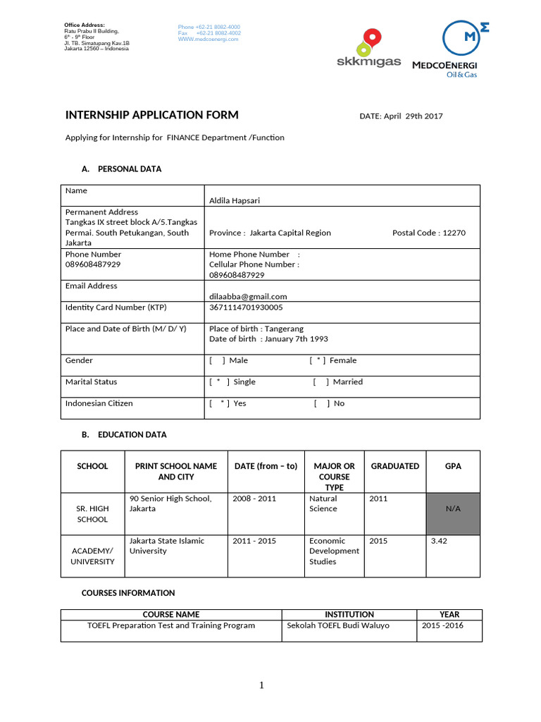 Internship Application Form 2017 | PDF