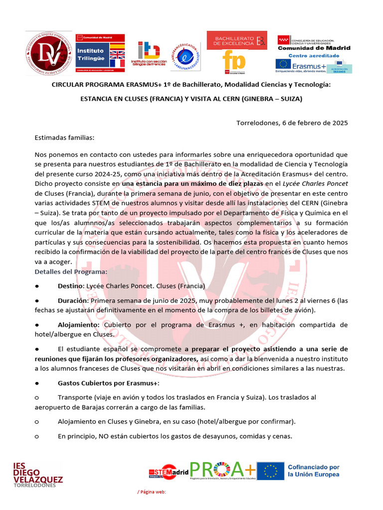 25 - 02 - 06 Circular Familias Erasmus Cluses CERN | PDF