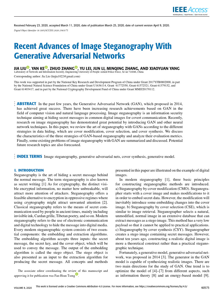 Recent Advances of Image Steganography With Generative Adversarial Networks | PDF | Applied ...