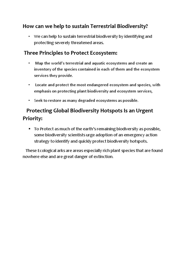 How Can We Help To Sustain Terrestrial Biodiversity | PDF | Restoration ...