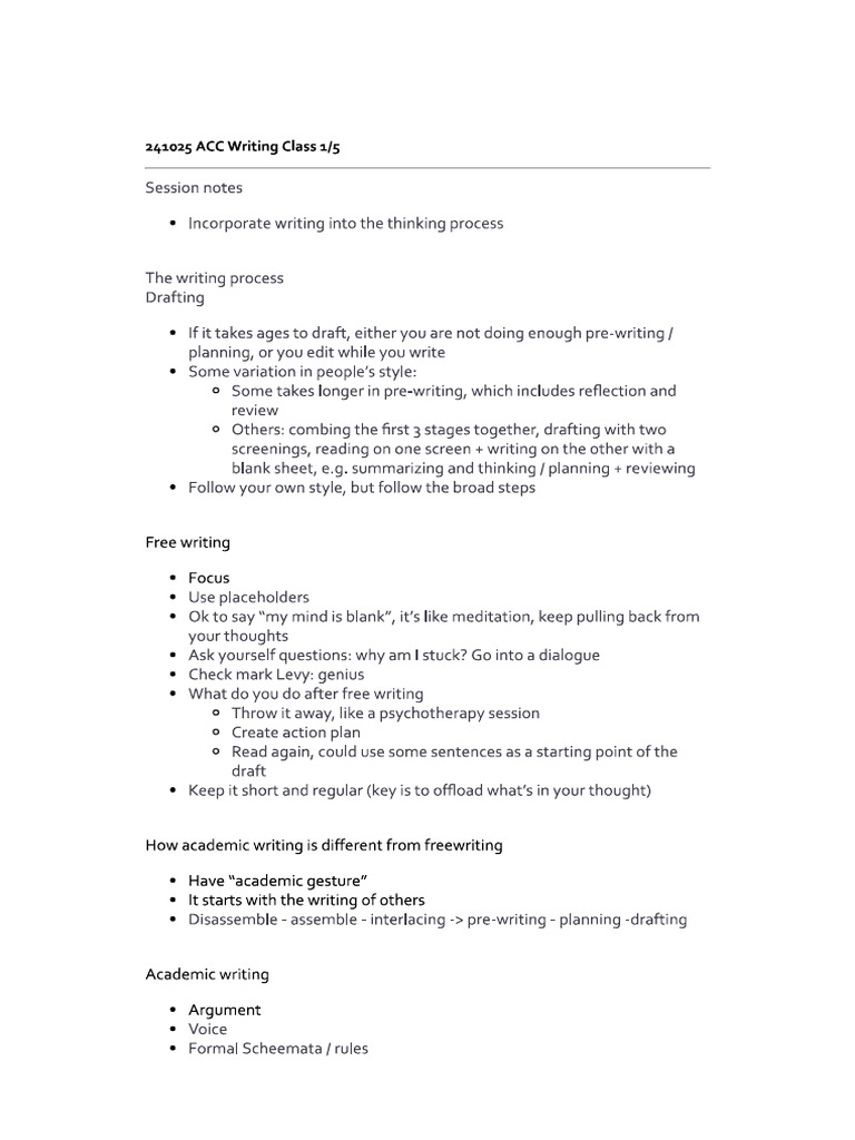 Writing Class Note 1 | PDF