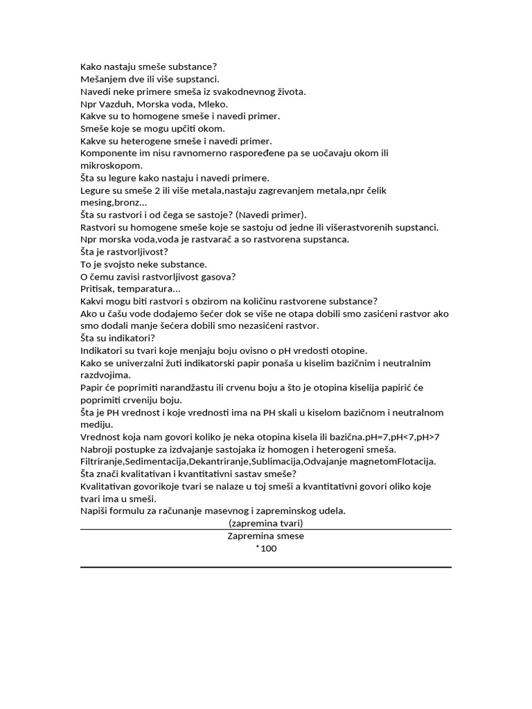 Smeše Substanci Hemija 7. Razred | PDF