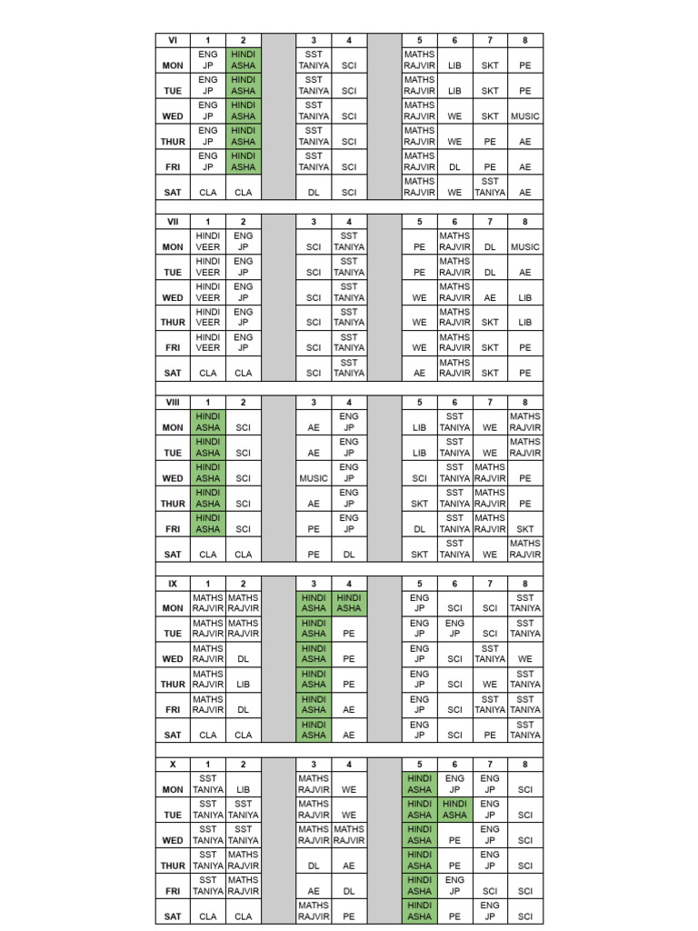SHIFT-2 SEC Time Table 2025-26 - Google Sheets | PDF