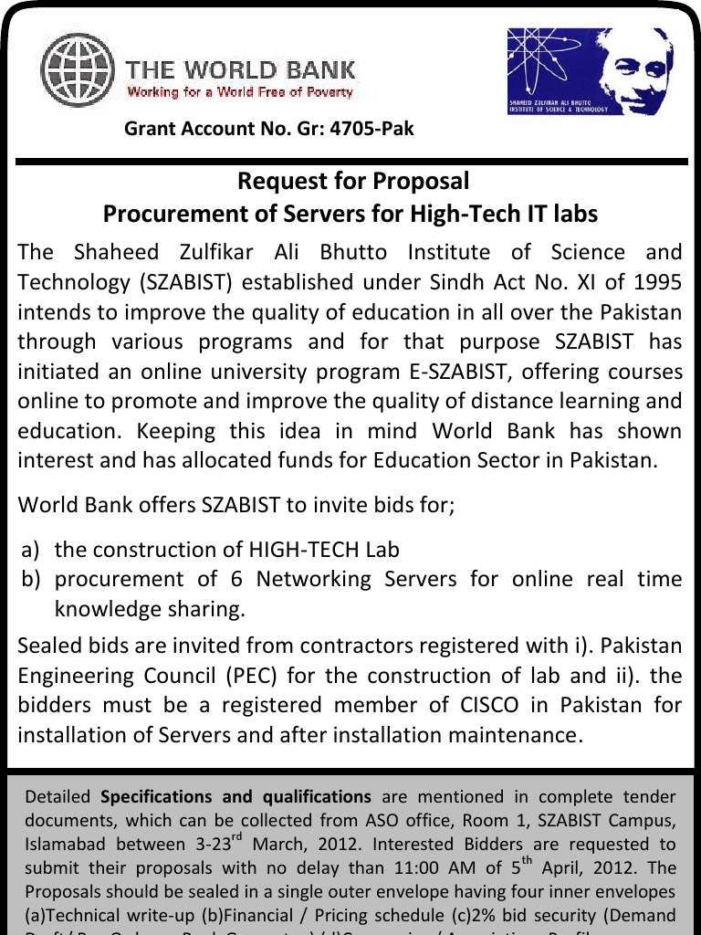 RFP for Servers at SZABIST, Pakistan | PDF | Request For Proposal ...