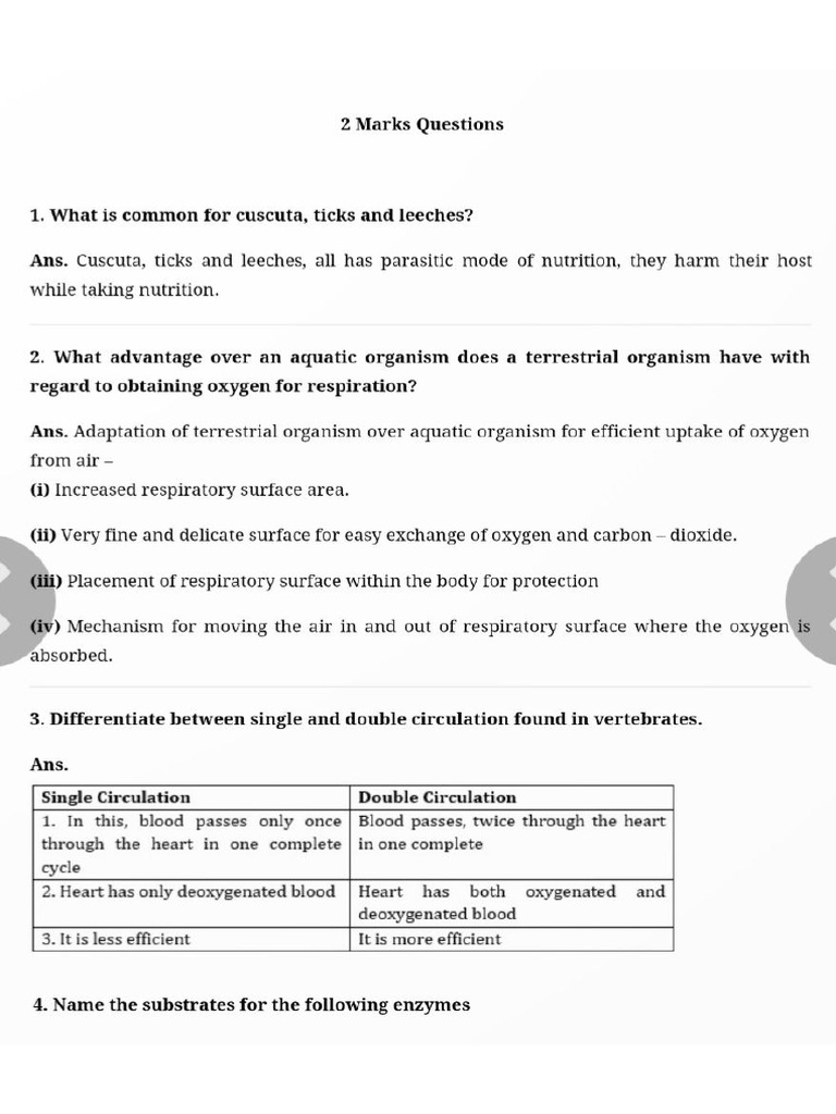 Life Process 2 Mark Questions | PDF