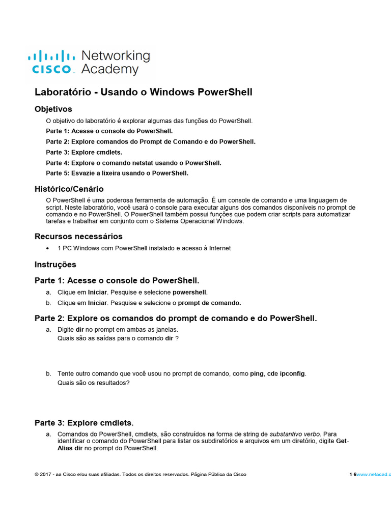 3.3.11 Lab - Using Windows Powershell - PT BR | PDF | Linguagem de ...