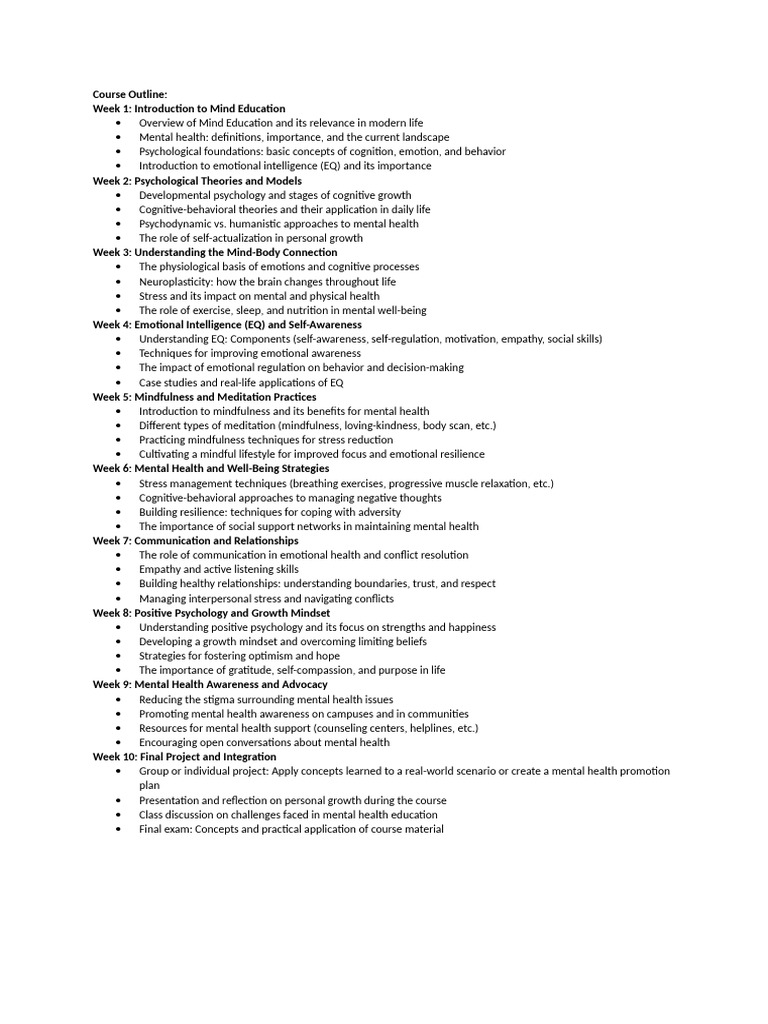 Mind Education Course Outline | PDF | Mental Health | Mindfulness