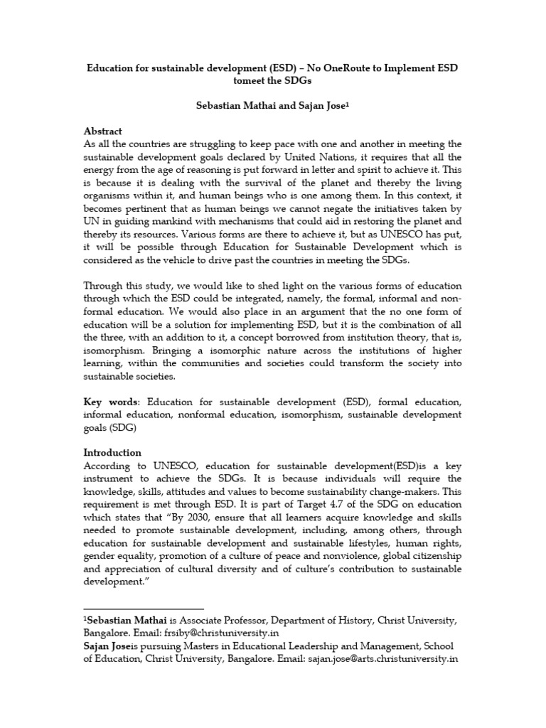 Education for Sustainable Development_No One Route to Implement ESD to Meet SDGs | PDF ...