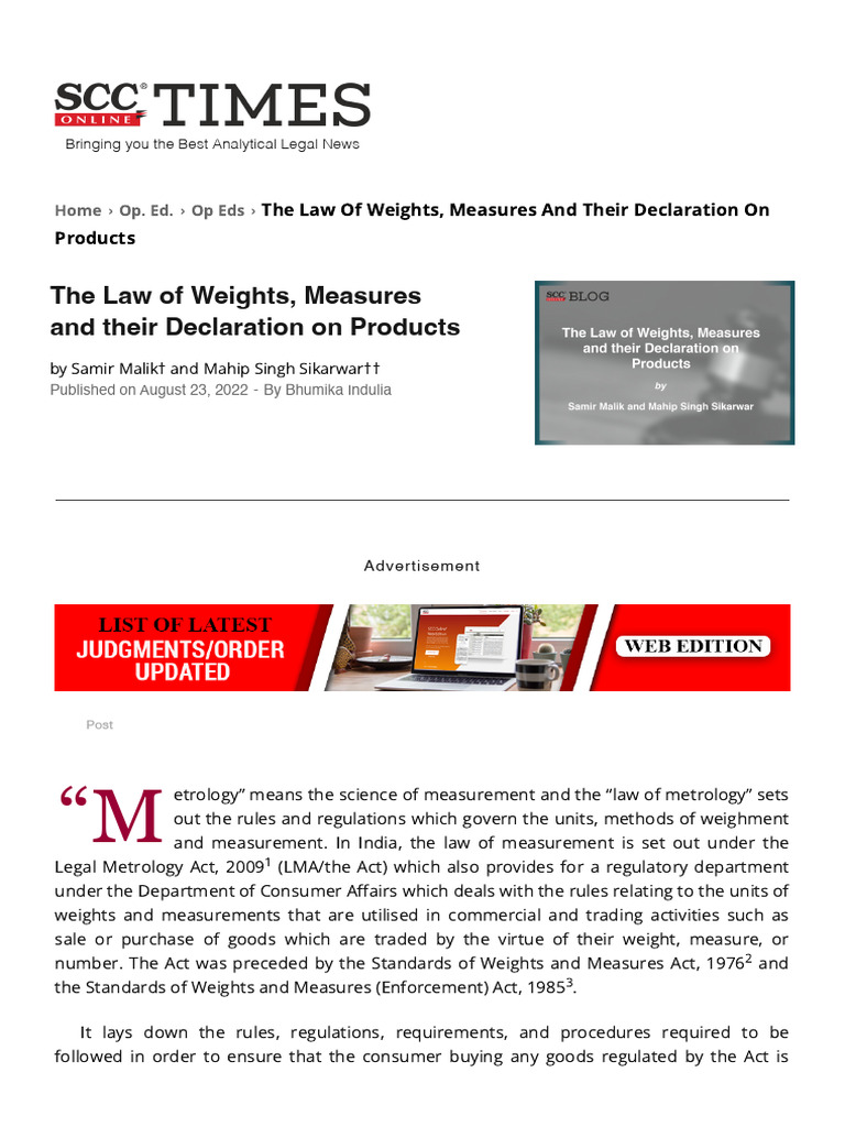 Legal Metrology Act: Weights & Measures | PDF | Measurement | Metrology