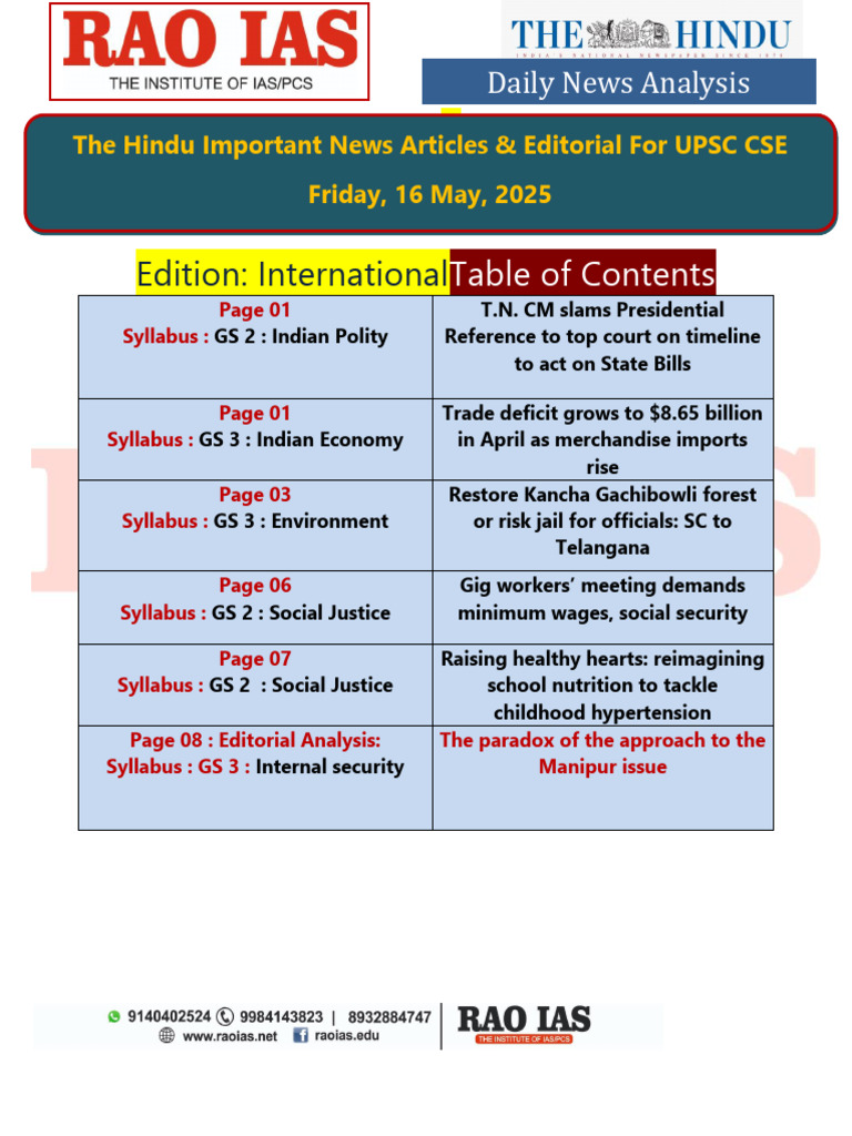 Rao IAS English 16 May the Hindu Imp News Articles and Editorial | PDF ...
