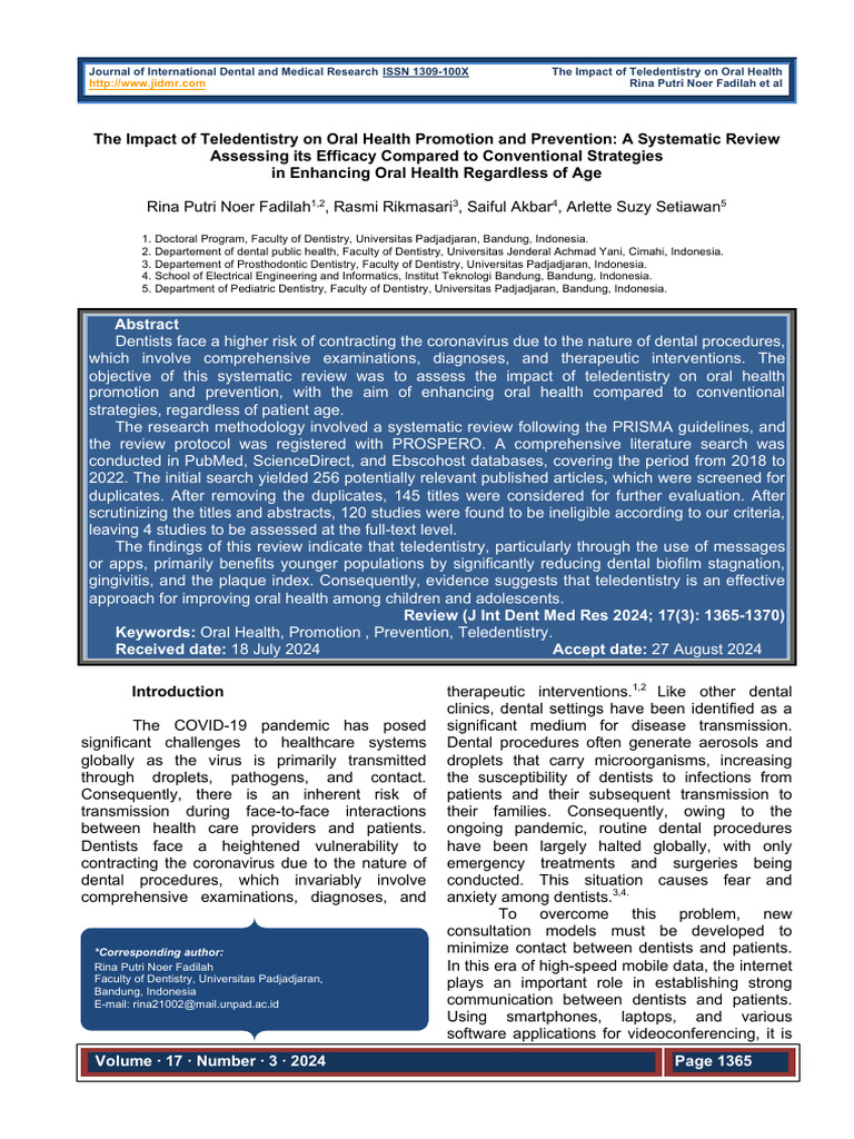 62-D24 3155 Rina Putri Noer Fadilah Indonesia-Rev | PDF | Dentistry ...