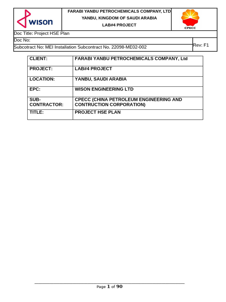 ITB Attachment 5 (a) - Construction HSE Plan | PDF | Subcontractor | Safety
