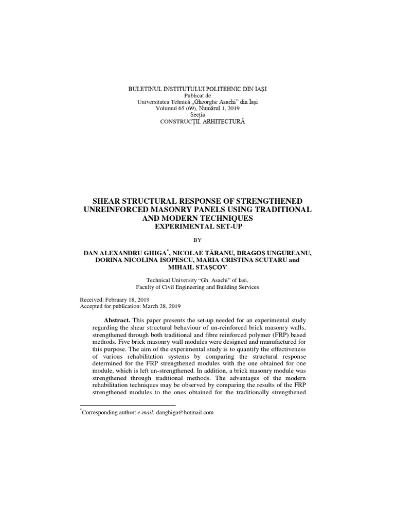 Shear Structural Response of Strengthene | PDF | Mortar (Masonry ...