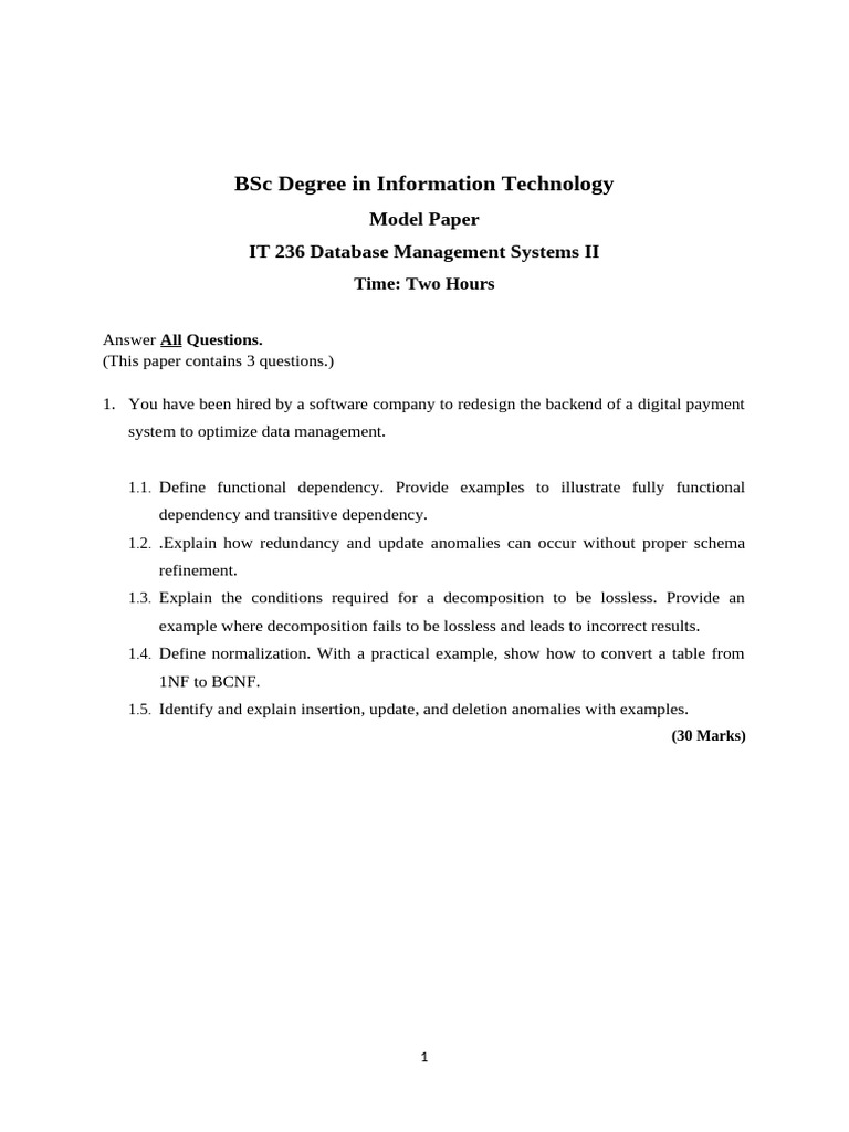 CW - BSc-IT236 - 2025 Model Paper | PDF | Databases | Computer Programming