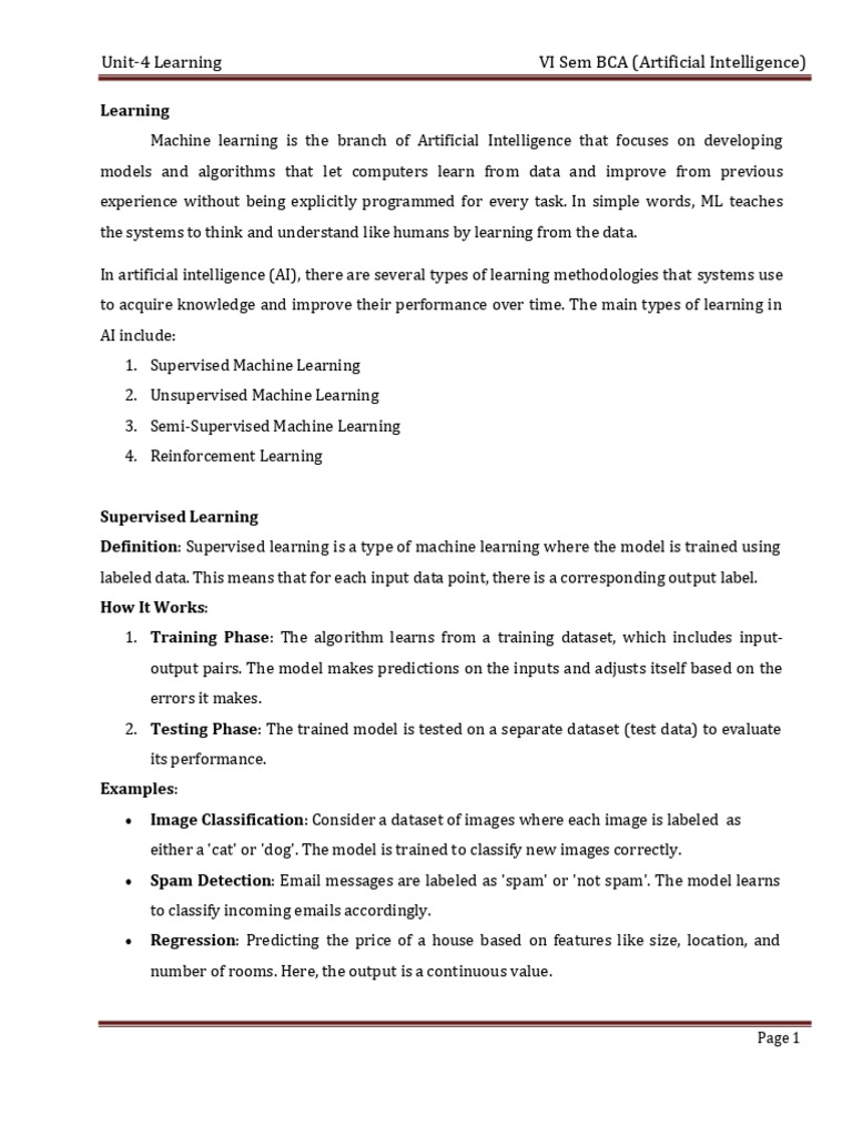 Unit-4 Learning in AI | PDF | Support Vector Machine | Cluster Analysis