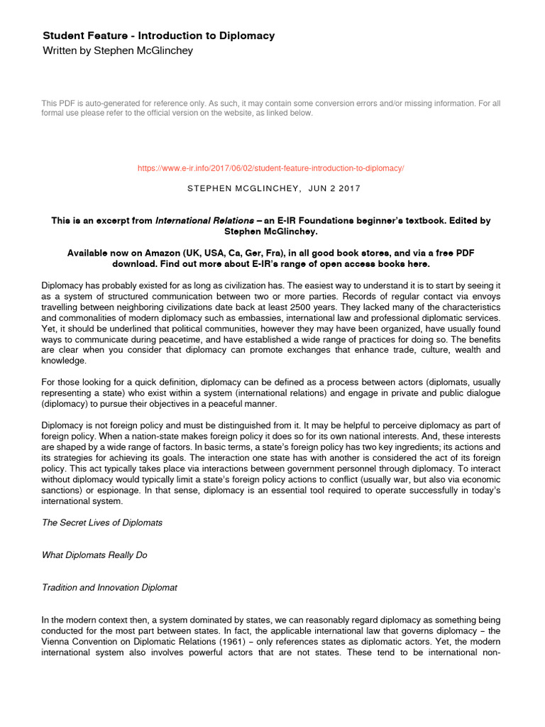 Student-Feature-Introduction-to-Diplomacy | PDF | Diplomacy | International Relations