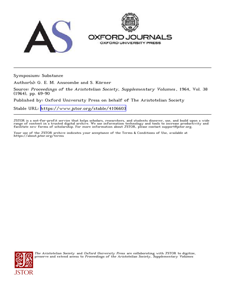 Anscombe SymposiumSubstance 1964 | PDF | Substance Theory | Concept