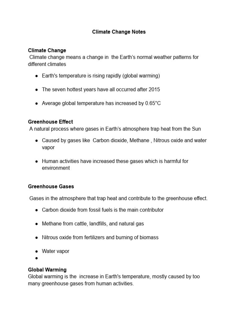 Climate Change Notes Pdf Climate Change Greenhouse Gas