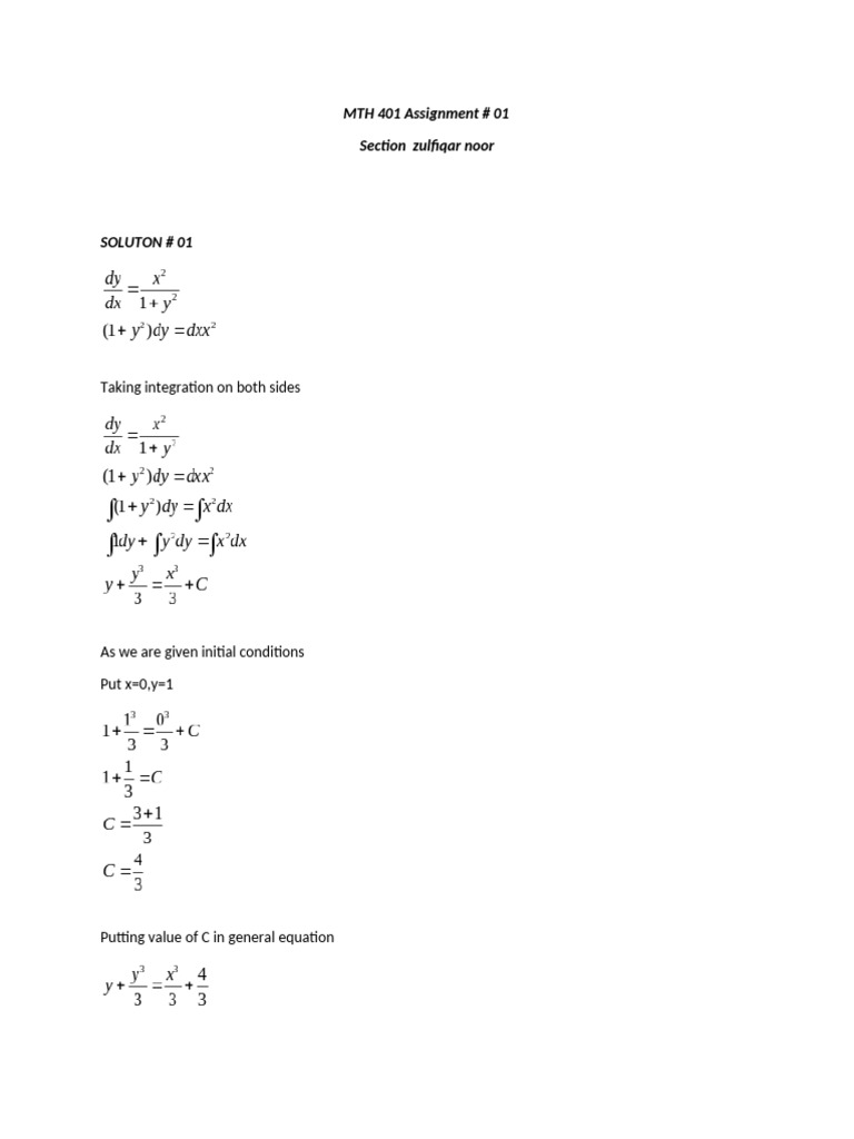 MTH 401 Assignment 1 | PDF