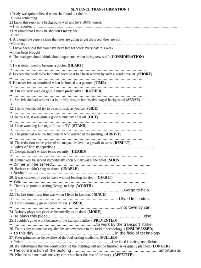 Sentence Transformation Exercises | PDF