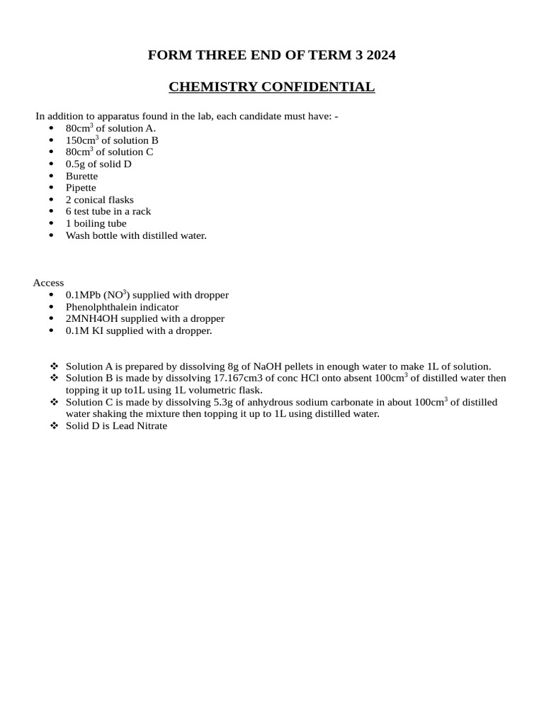 Chemistry F3 Paper 3 Confidential | PDF