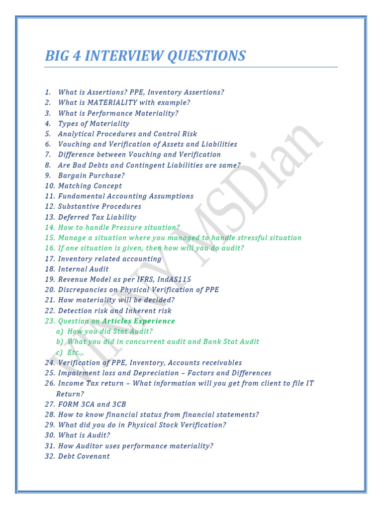 Big 4 Interview Questions Guide | PDF | Audit | Bad Debt