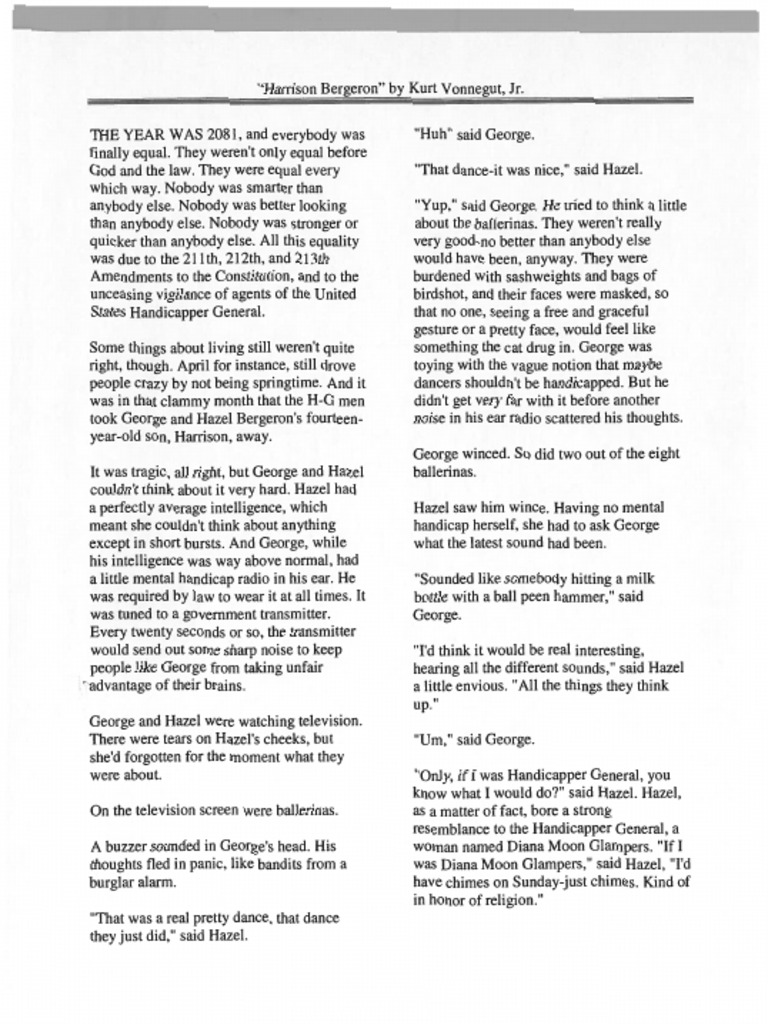 Harrison Bergeron (Vonnegut) | PDF