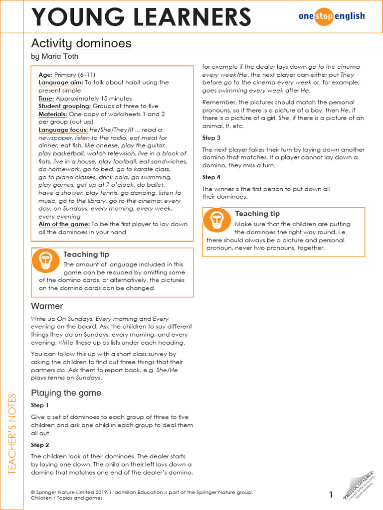 Fun Dominoes Game for Young Learners | PDF
