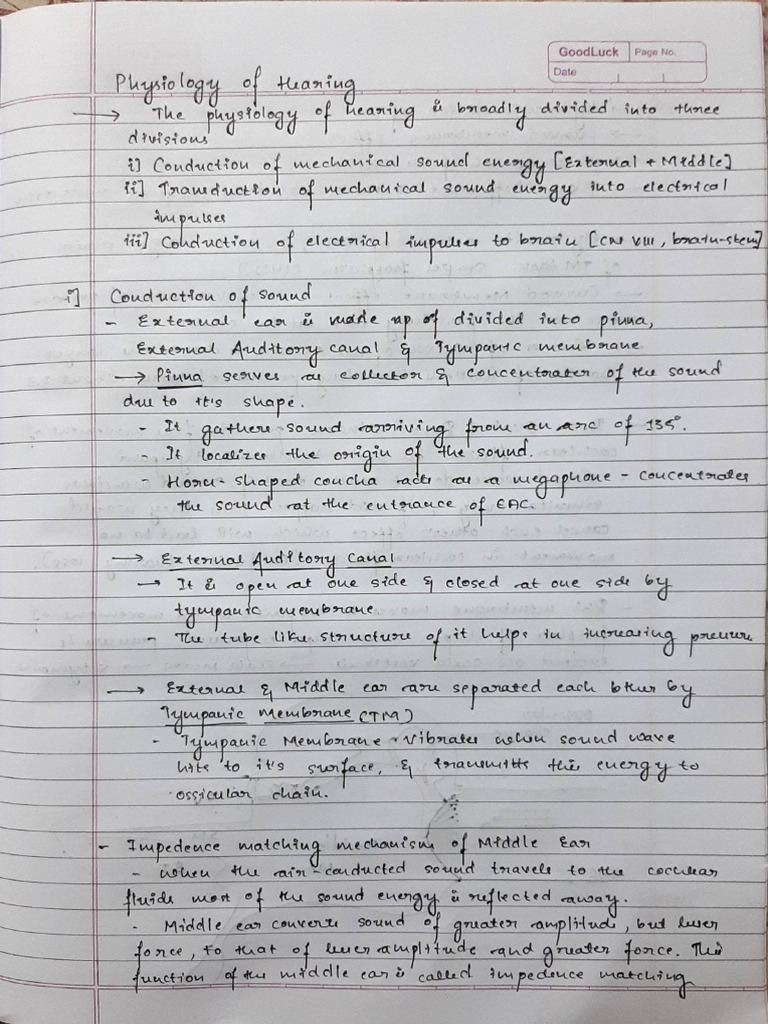 Notes - ENT Physiology of Hearing + PEDIA Notes | PDF