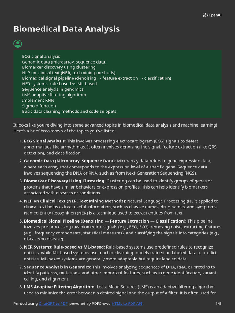Biomedical Data Analysis | PDF | Dna Sequencing | Machine Learning