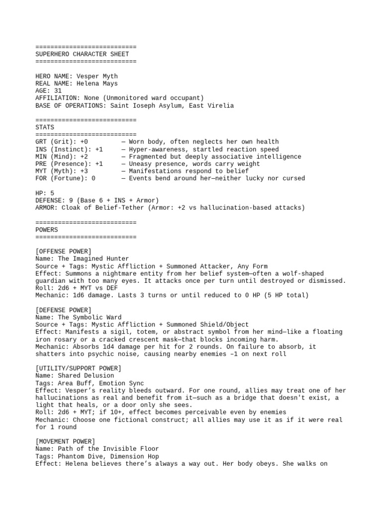Vesper Myth Character Sheet | PDF