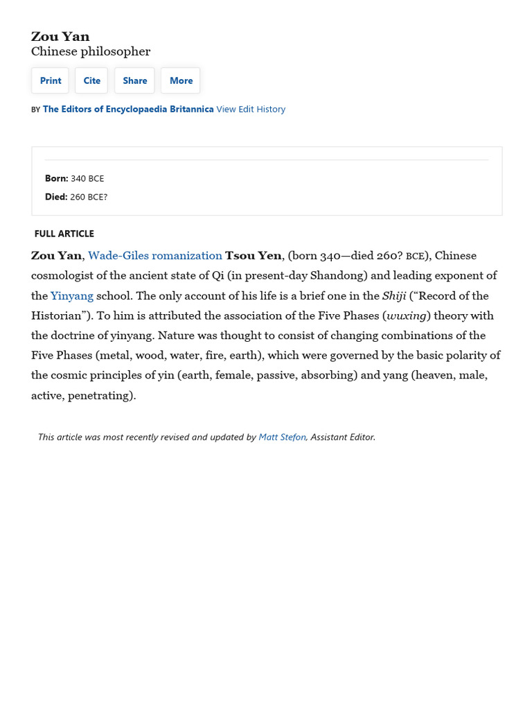 Zou Yan - Chinese Philosopher - Britannica | PDF