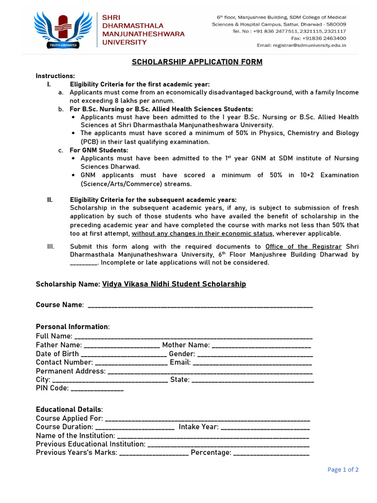 Scholarship Application Form | PDF