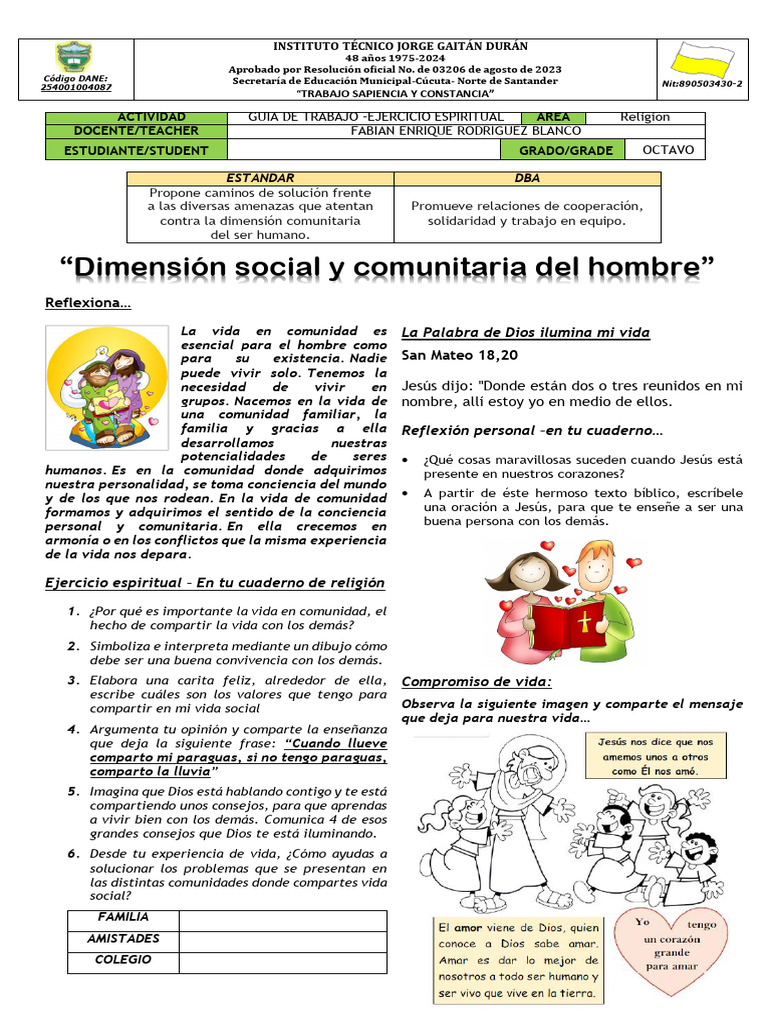 Dimensión Comunitaria Del Hombre - 8° Rel | PDF