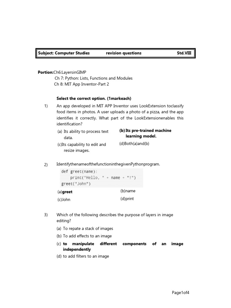 Computer Studies - Revision Questions - G8 | PDF | Python (Programming ...