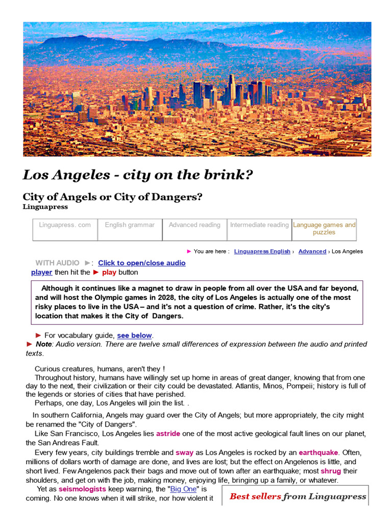 Los Angeles - City On The Brink. Advanced English | PDF | Los Angeles | Natural Disasters