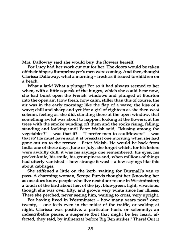 Mrs Dalloway chapters I and II Virginia Woolf | PDF | Mrs Dalloway